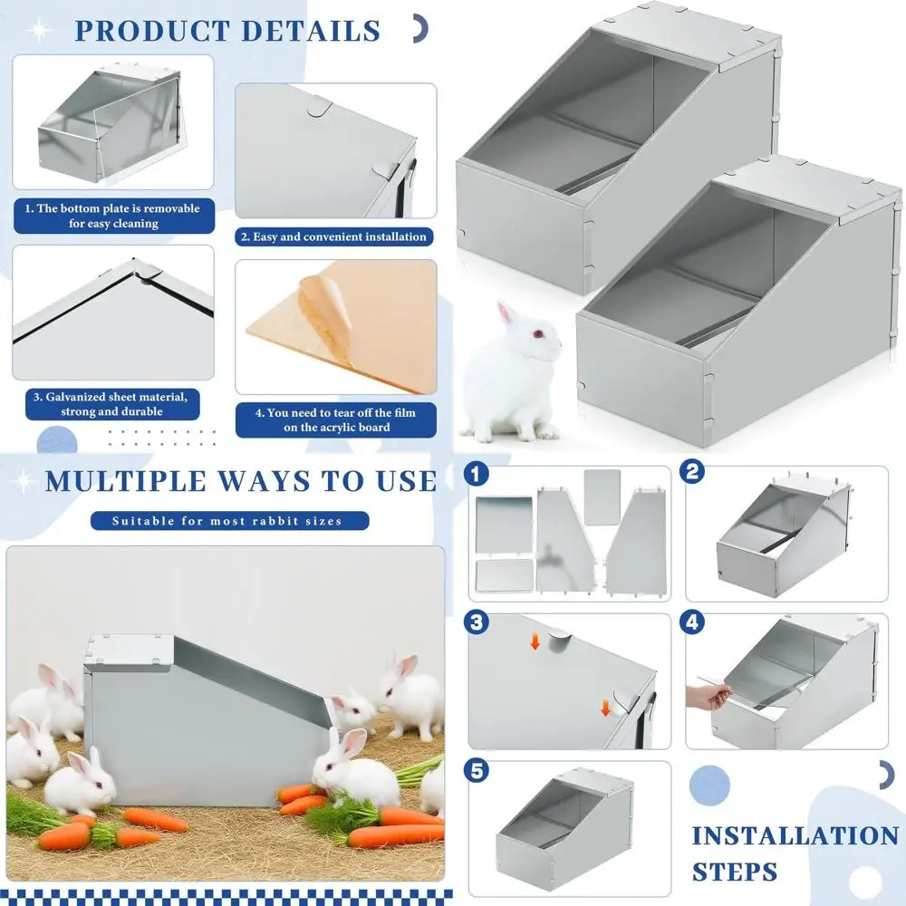 2 Pcs Galvanized Metal Rabbit Nesting Box Bunny Small Animal Nest with ...