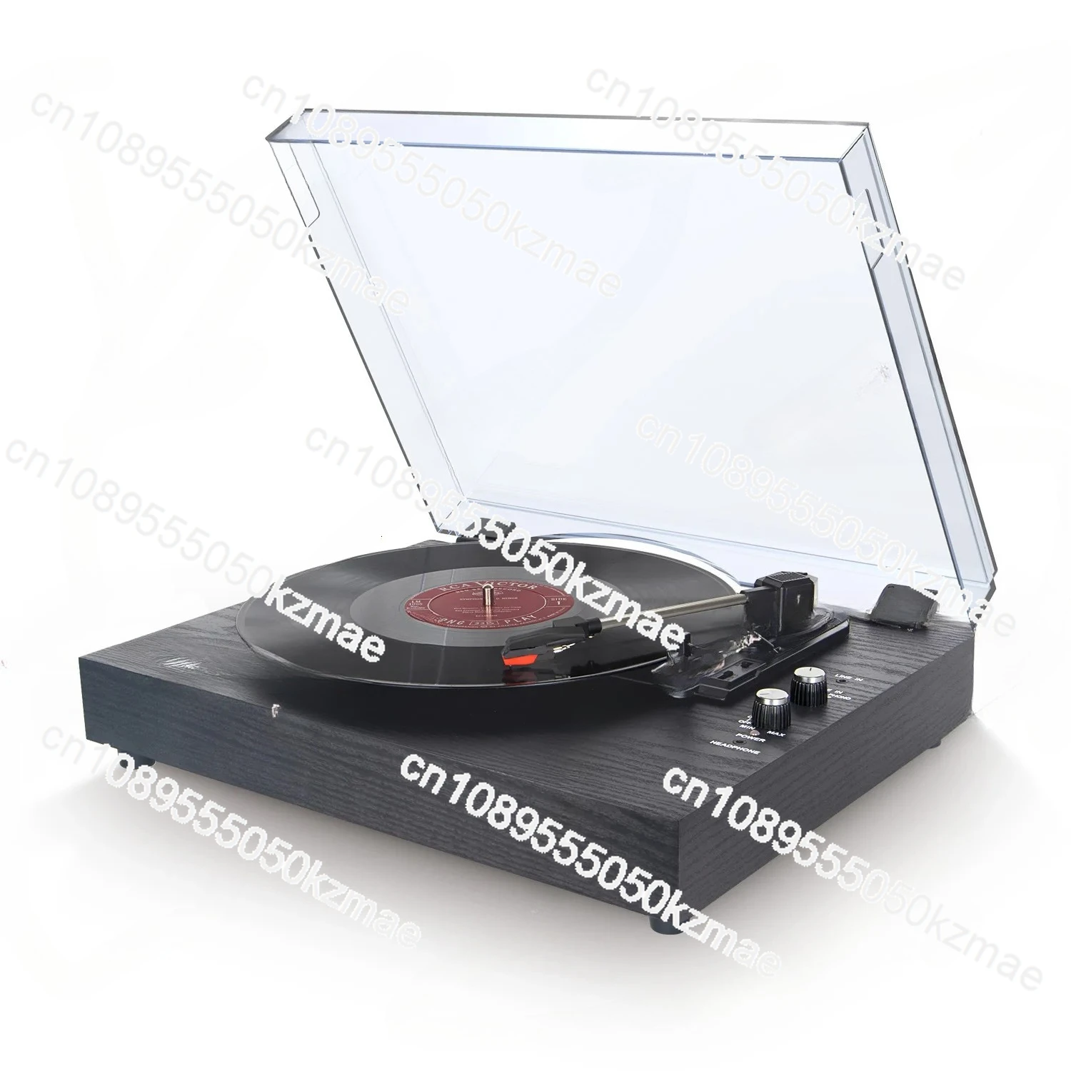 Retro Wooden Vinyl Record Player | Built-in Dual Speakers, Desktop ...