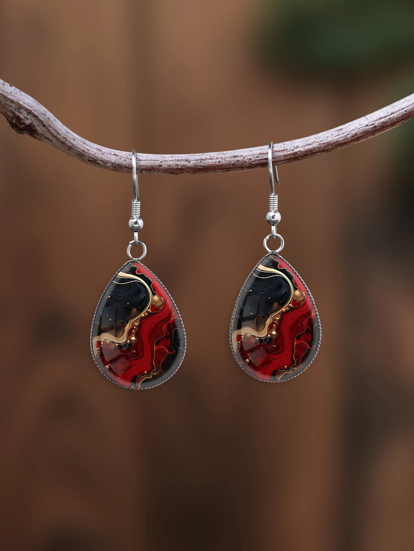 1 Pair of Earrings with Quicksand Pattern and Convex Glass, Made of 316 ...