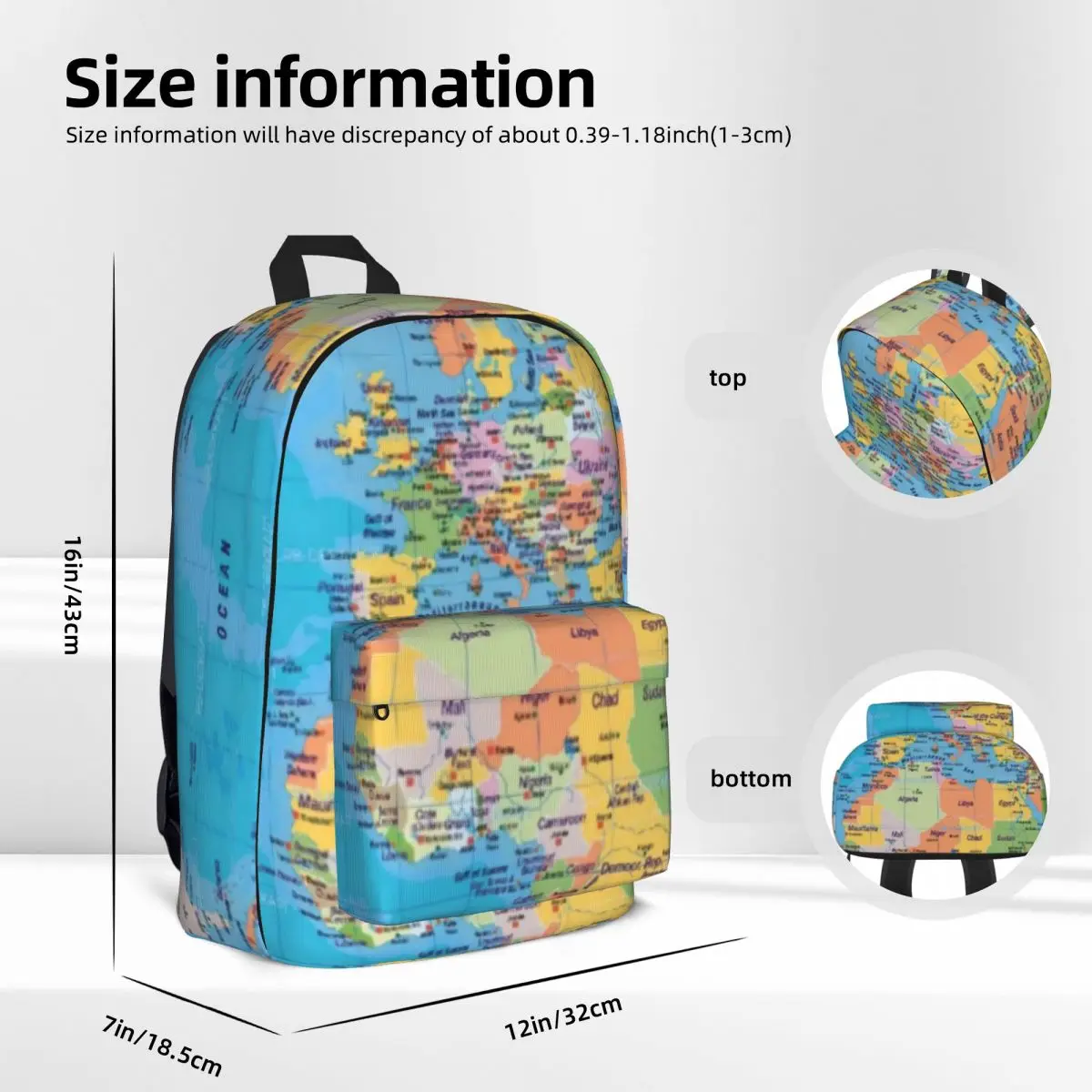 Jutebeutel Weltkarte World Map Low Polygon Baumwolltasche