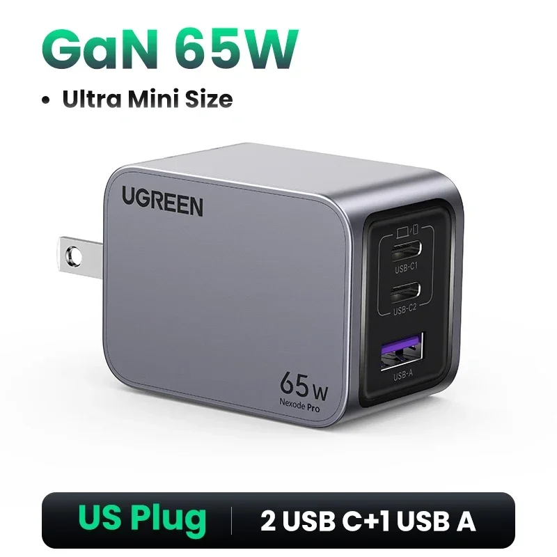 Cargador UGREEN 65W GaN Tipo C Carga rápida 4.0 3.0 Cargador USB para iPhone 16 15 14 Pro ...