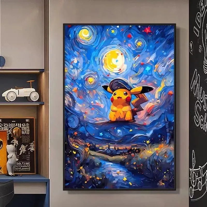 Van-Gogh-C-u-Estrelado-Pokemon-Figuras-Anime-Pikachu-Pintura-Aquarela ...