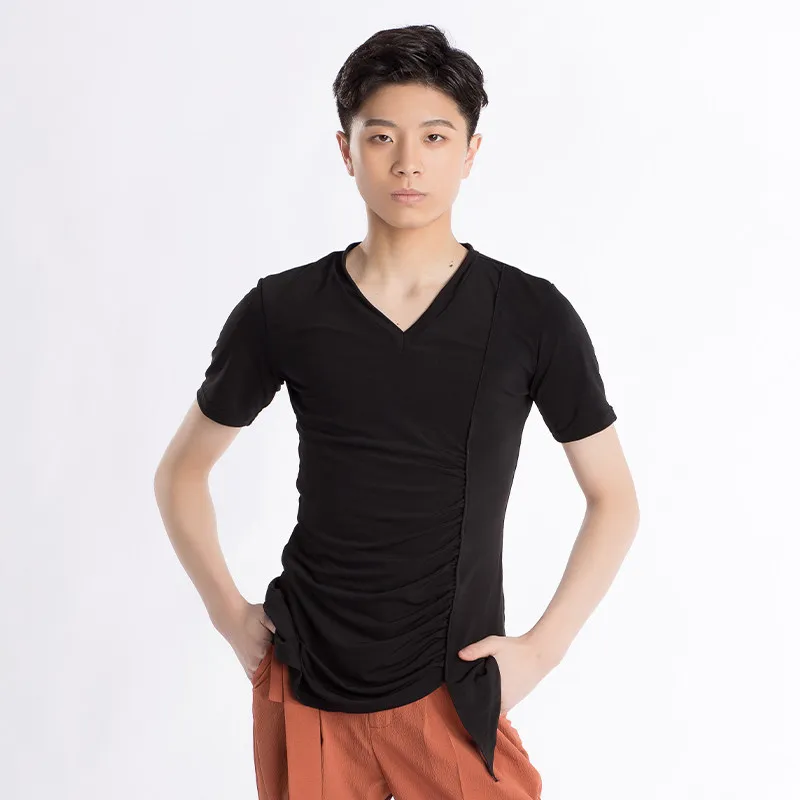2026 New Latin Dance Tops For Men V-Neck Pleated Irregular Long Sleeved ...