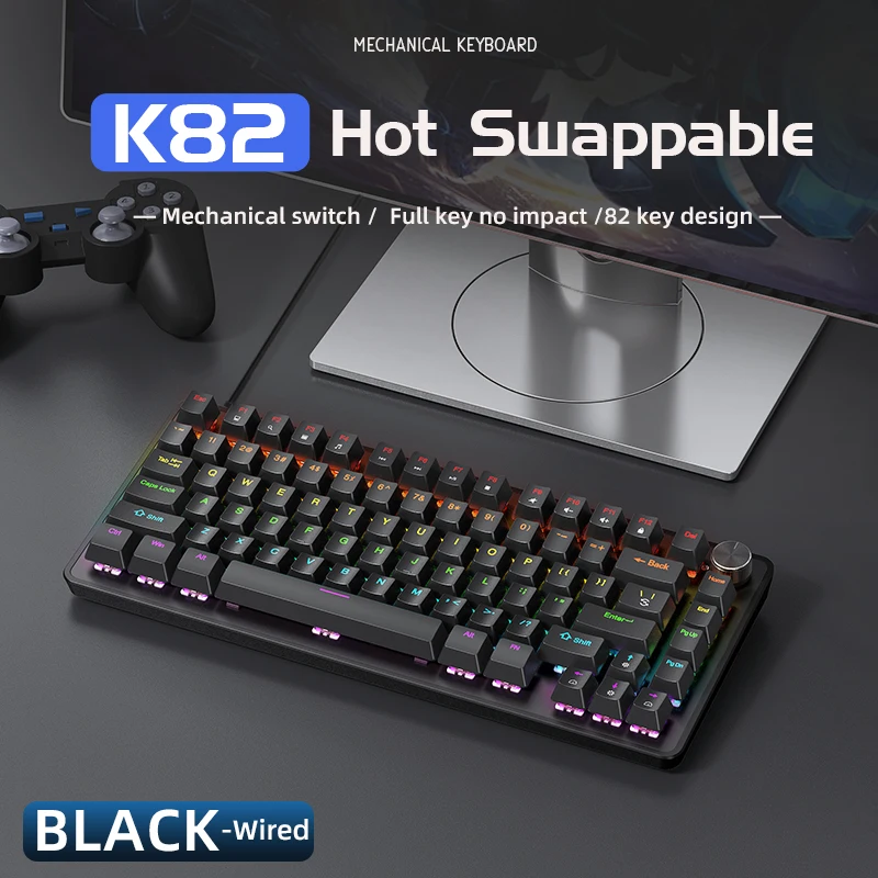 APAYADO-75-Gaming-Keyboard-Wired-with-Metal-Knob-Hot-Swap-K82-Black-Mechanical-Keyboard-ABS ...