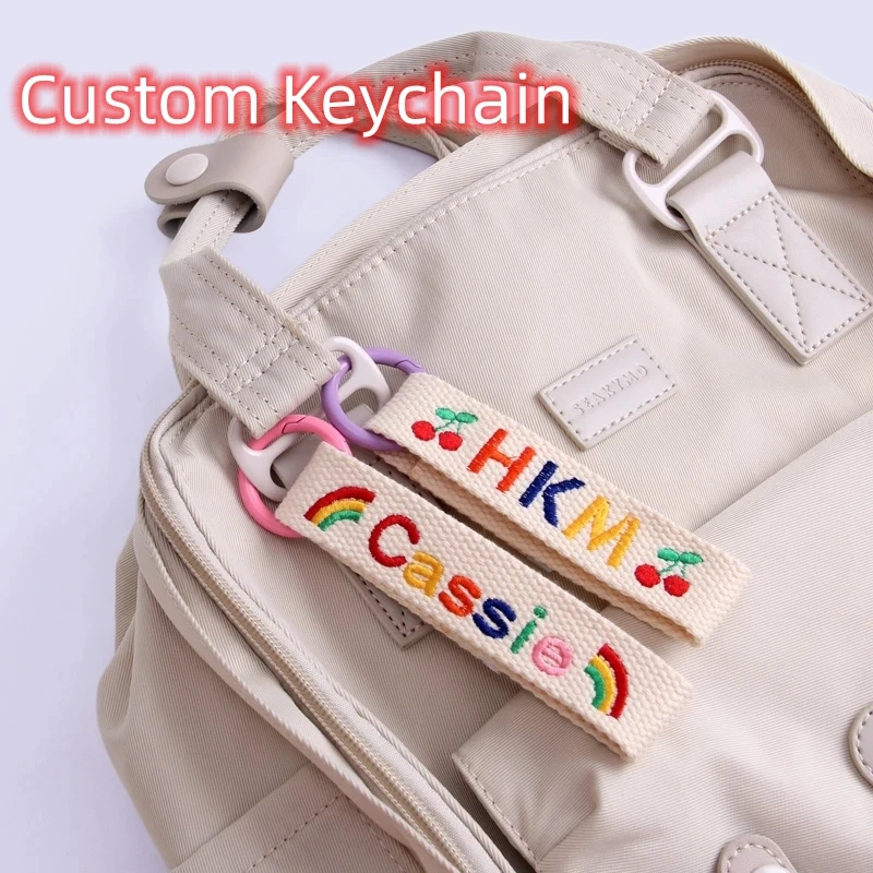 Custom-Embroidery-Keychain-Name-Tag-With-Two-Patterns-Keyring ...
