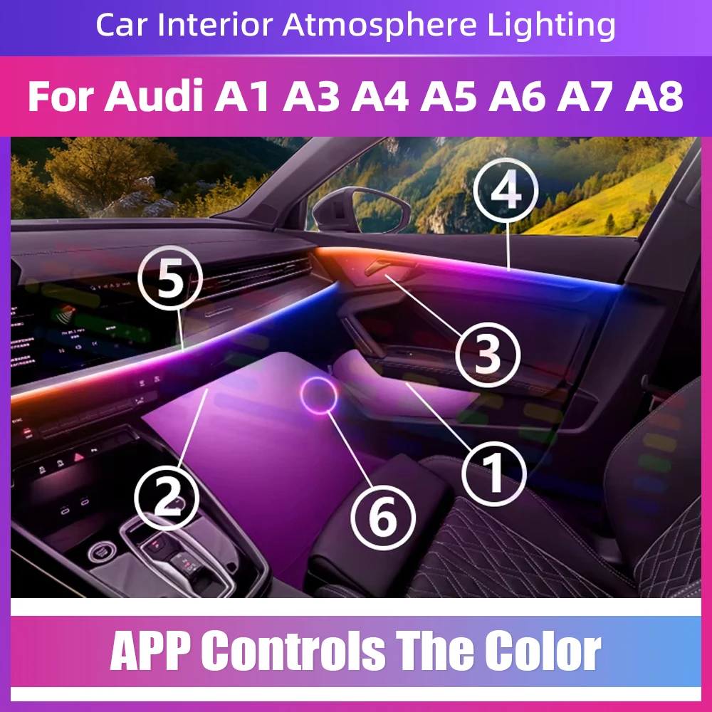 For Audi A1 A3 A4 A5 A6 A7 A8 64S RGB Symphony Car LED Interior Ambient ...