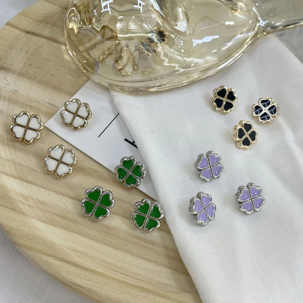 10pcs-Beautiful-Four-Leaf-Clover-Buttons-11mm-Lucky-Mini-Metal-Shank ...