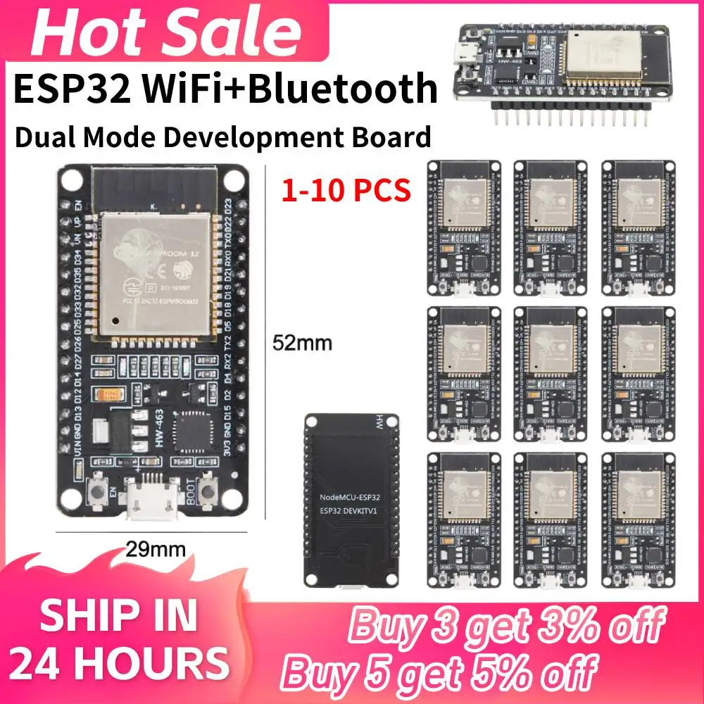 1 10 pces ESP 32S ESP WROOM 32 esp32 placa de desenvolvimento de cpu de núcleo duplo bluetooth ...