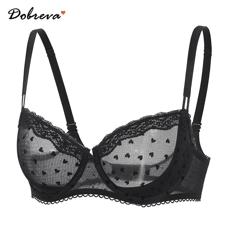 Dobreva Women's Sexy Lace Bra Underwire Balconette Unlined Demi Sheer ...