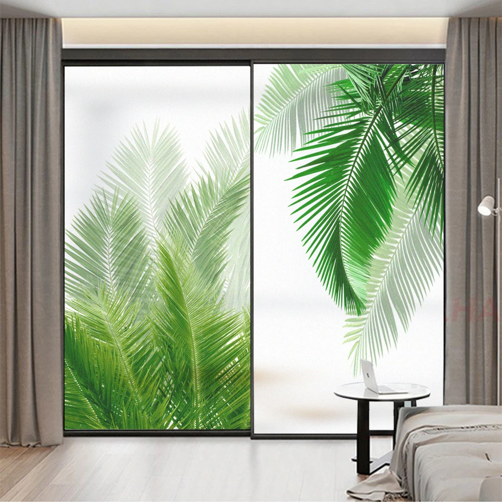 No-Glue-Removable-Glass-Window-Privacy-Frosted-Sticker-Palm-Leaf ...
