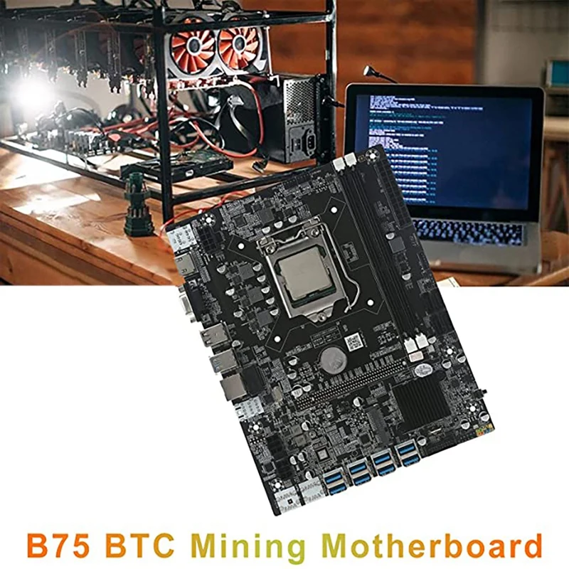B75 8 Card BTC Mining Motherboard 8X USB3.0PCIE LGA1155 DDR3 RAM SATA3.0G620 CPU4PIN To 6PIN ...