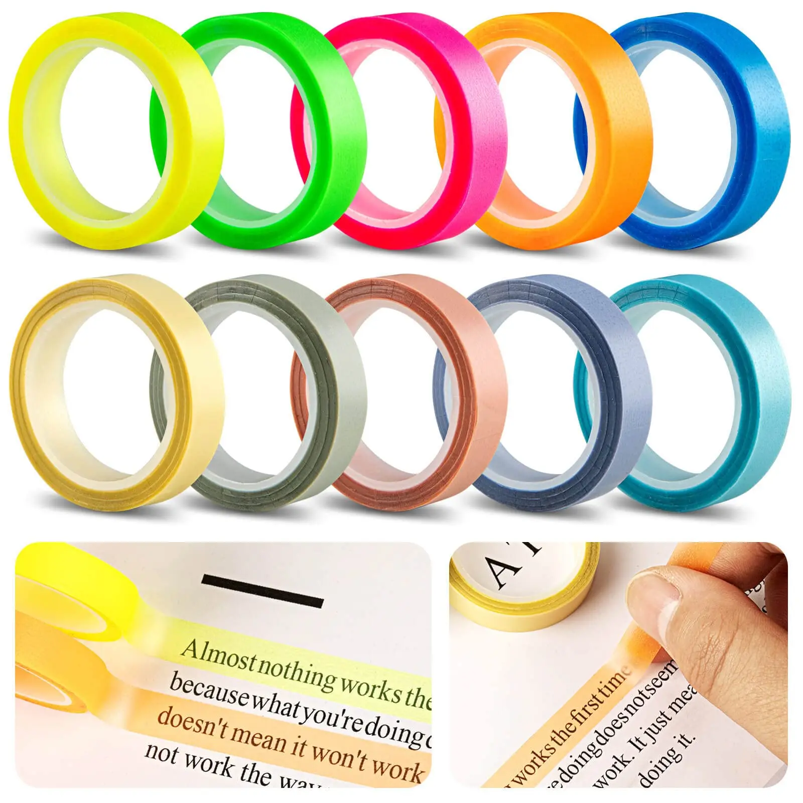 5-Rolls-10-Rolls-Morandi-Highlighter-Reading-Sticky-Tape-Fluorescent ...