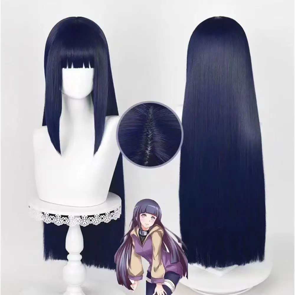 Anime Hinata Hyuuga Cosplay Wig Synthetic Long Straight Wig Blunt Bangs ...