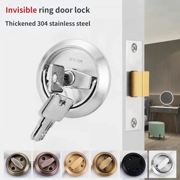 Stainless-Steel-Hidden-Door-Handle-Lock-Invisible-Recessed-Round-Ring ...