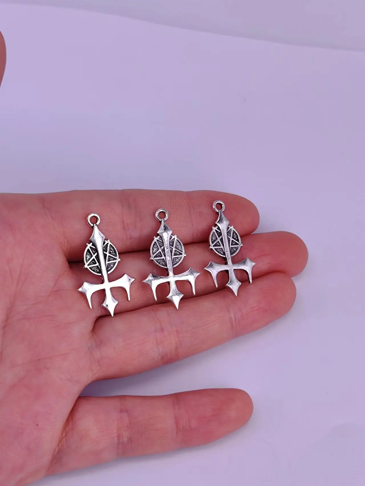 5pcs-Pentagram-Sigil-Church-of-Satan-Fork-Cross-pendant-charm-Satanism ...