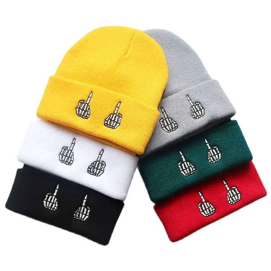 Autumn Winter Skeleton Vertical Middle Finger Contempt Embroidery ...