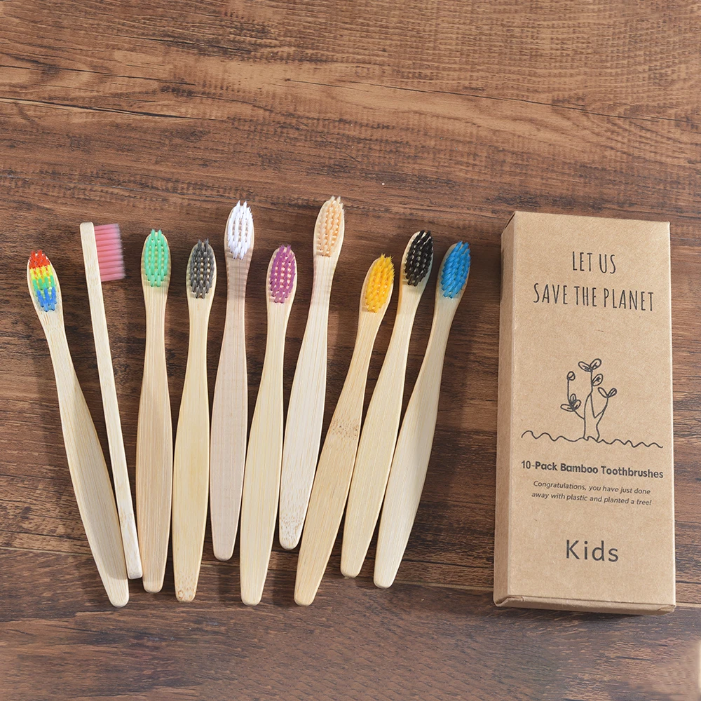 10 Pieces Children Colorful Toothbrush Eco Soft Bristle Bamboo ...