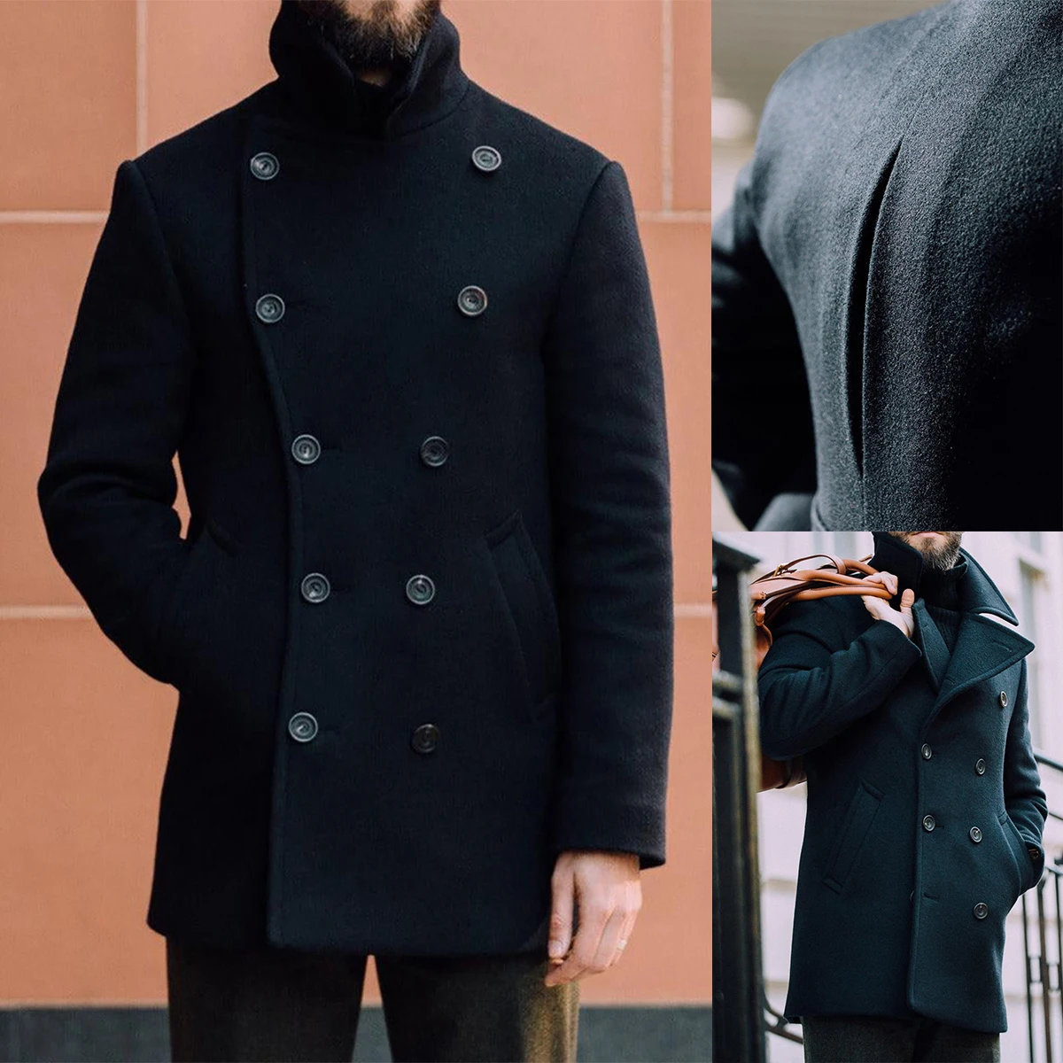 Classic British Style Men's Woolen Coat Plus Size Big Lapel Formal ...