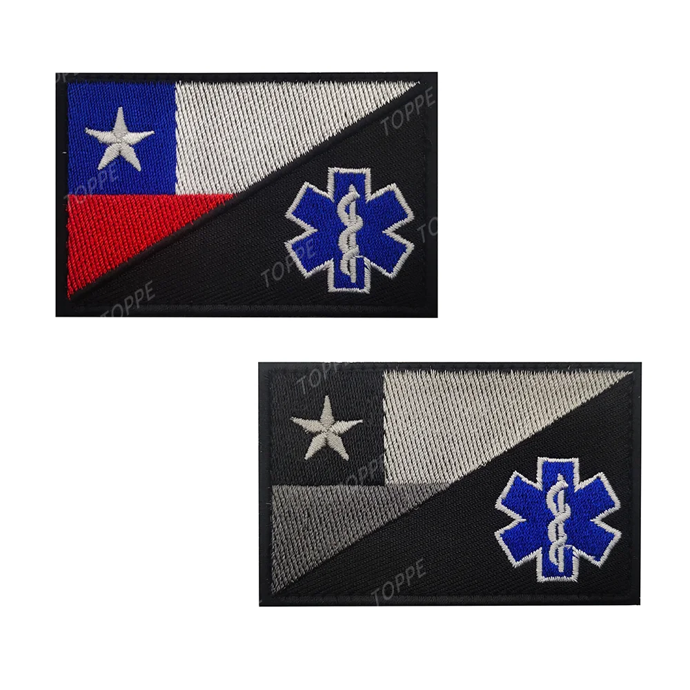 Chile Flag/EMT Star of Life Embroidery Patch Stripes Medic Medical Aid ...