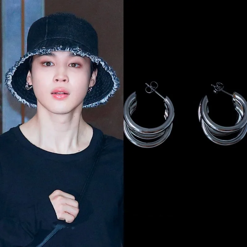Korean-Wave-New-JIMIN-with-The-Same-Three-layer-Moon-Earrings-INS ...