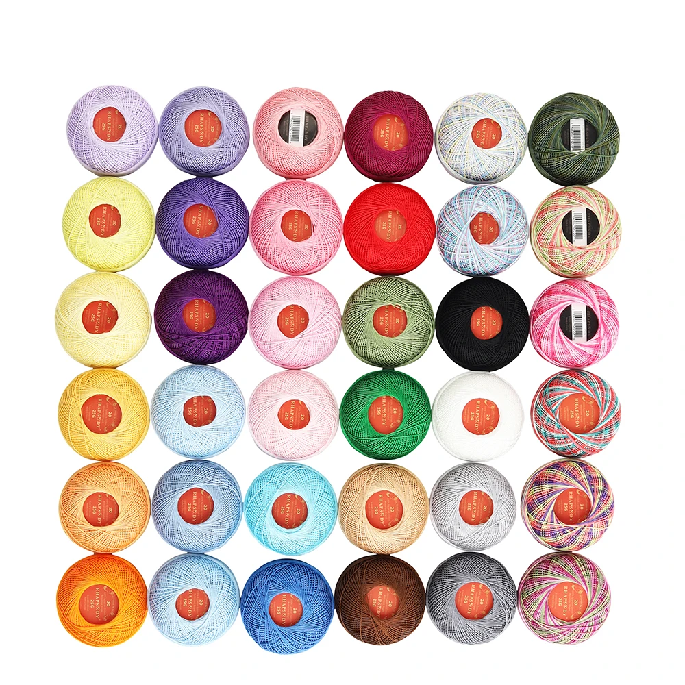 20-Size-6-Cord-Cotton-Pearl-Thread-36-Colors-Perfect-For-Crochet ...