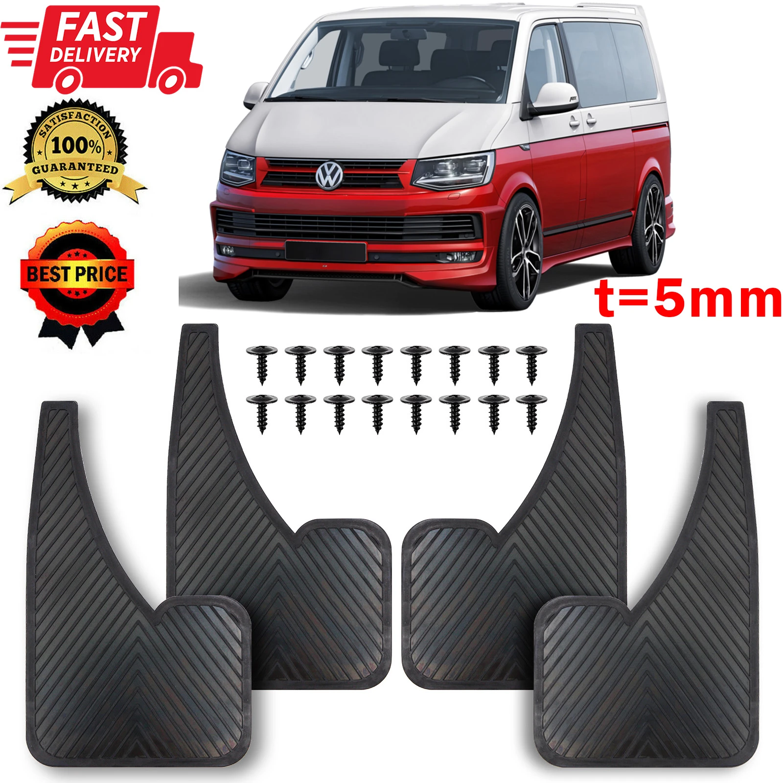 4x Rubber 5mm Mud Flaps Mudflaps Splash Guards Fender Front Rear For VW Transporter T4 T5 T6 ...