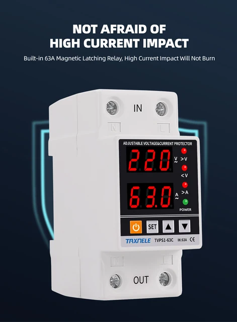 Phase Protector 380V 63A Adjustable Dual Digital Over & Under Voltage ...
