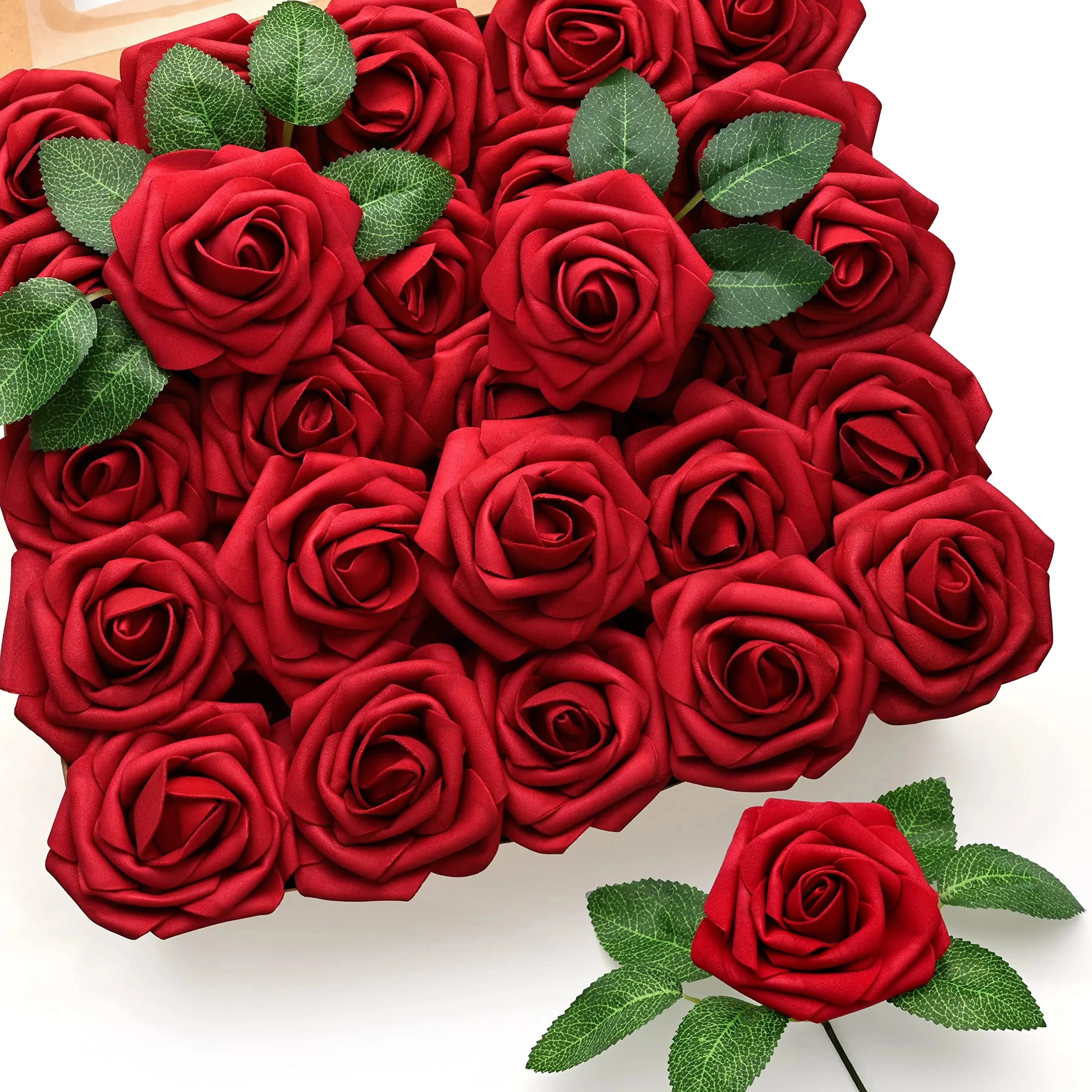 25pcs-Artificial-Flower-Red-Rose-Real-Looking-Fake-Roses-w-Stem ...