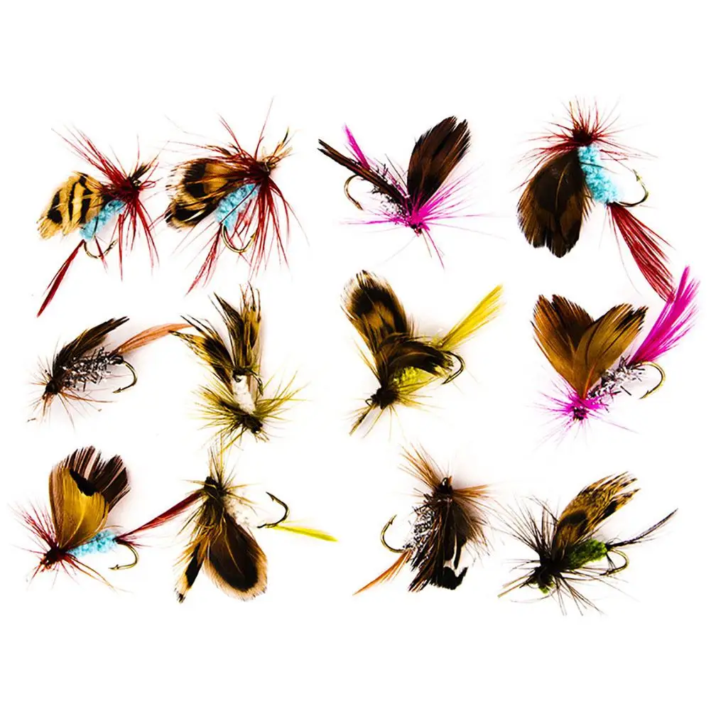 12pcs Flies Fly Fishing Lures Feathers Insects Bionic Bait Fishhook ...
