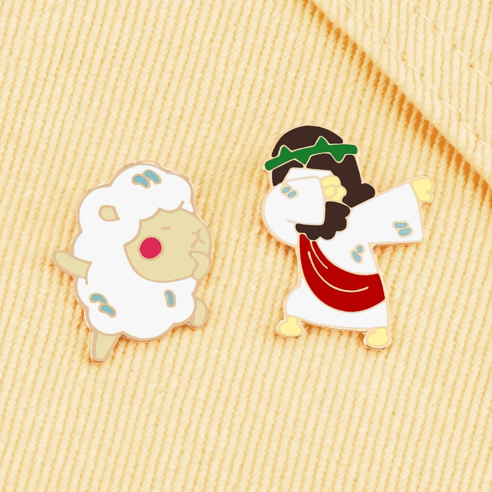 Swag Dancing Jesus little Sheep Enamel Pins Cute Happy Animal Brooches ...