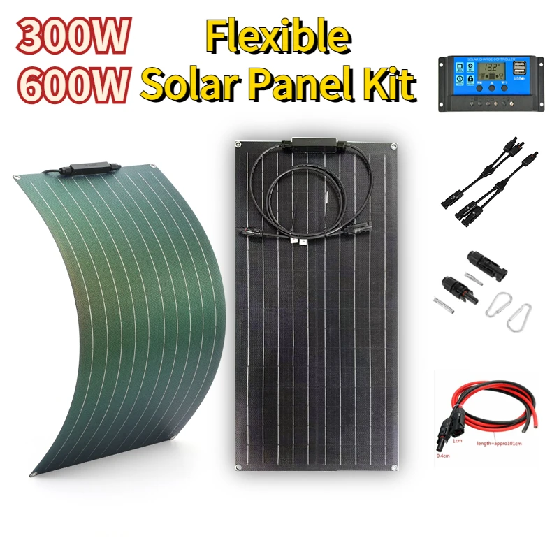 Flexible-Solar-Panel-Kit-300-Watt-PV-Module-600-Watt-12V-24V-Solar ...