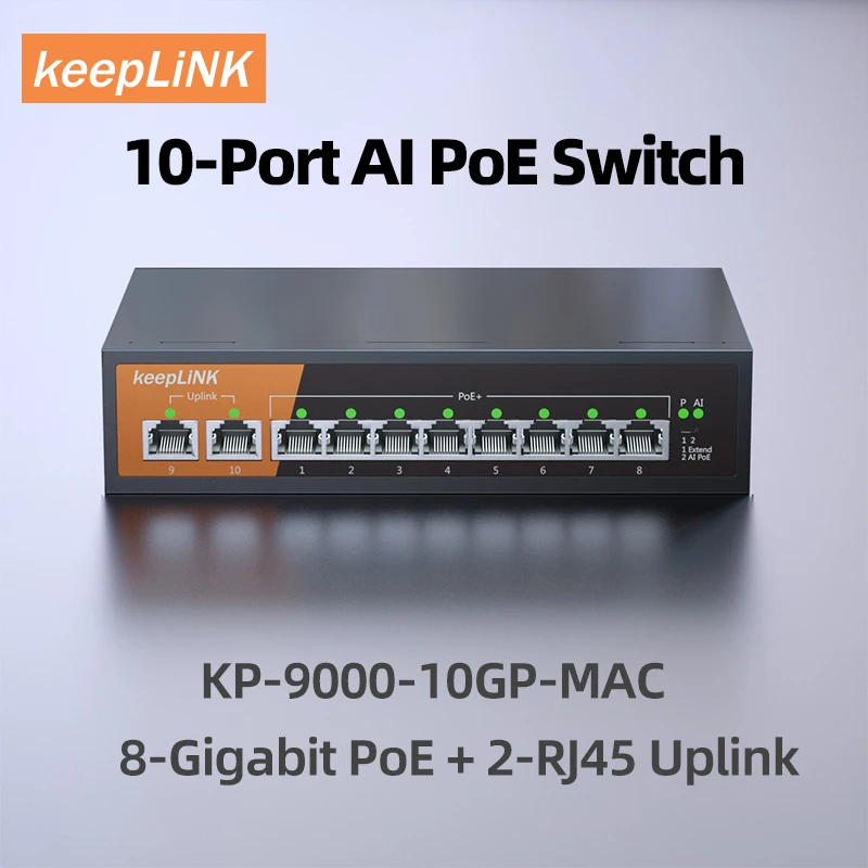 KeepLiNK-10-Port-Gigabit-Ethernet-Switch-with-8-PoE-Ports-and-2-RJ45 ...