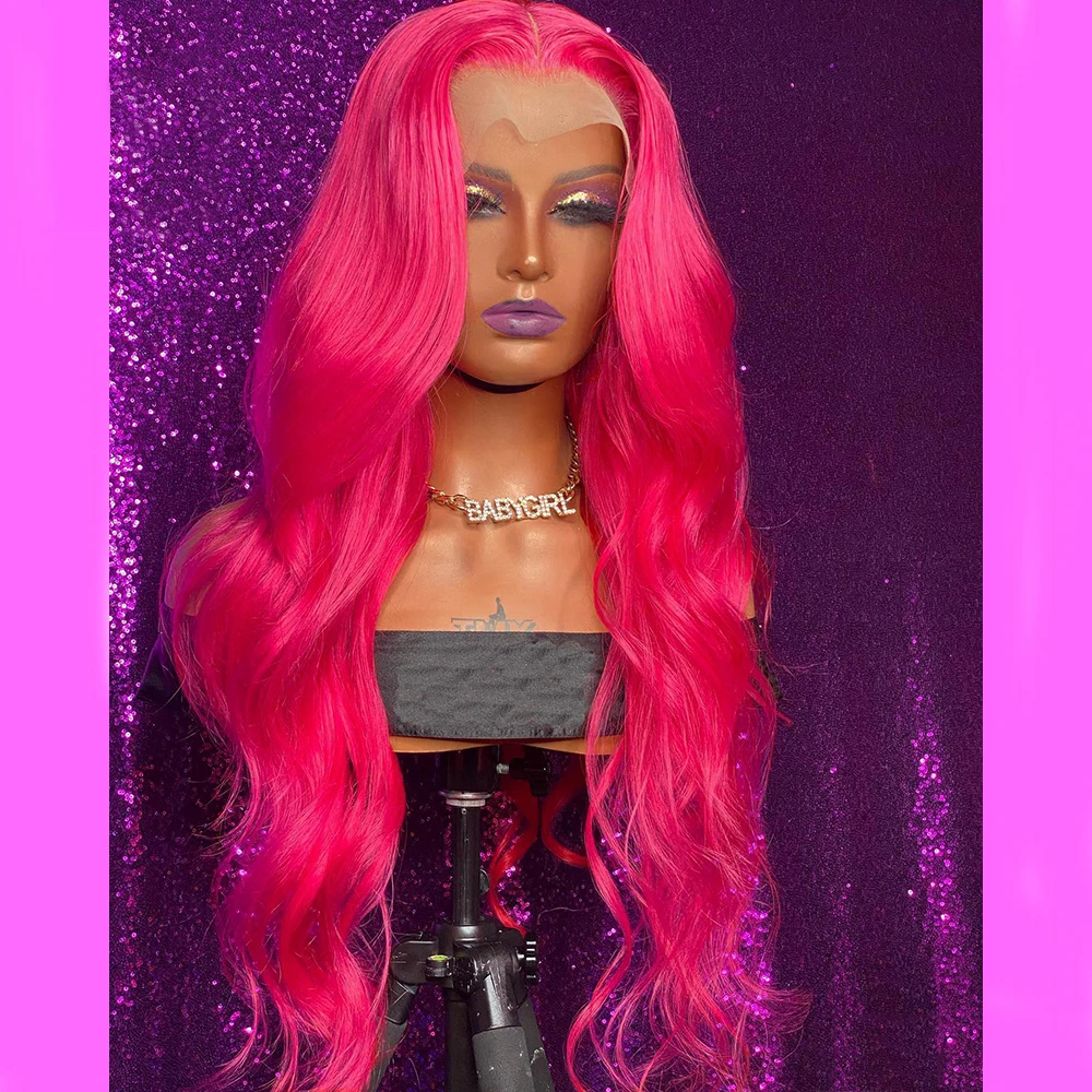 RONGDUOYI-Hot-Pink-Hot-Pink-30-Inch-Body-Wave-Synthetic-Lace-Front-Wig ...