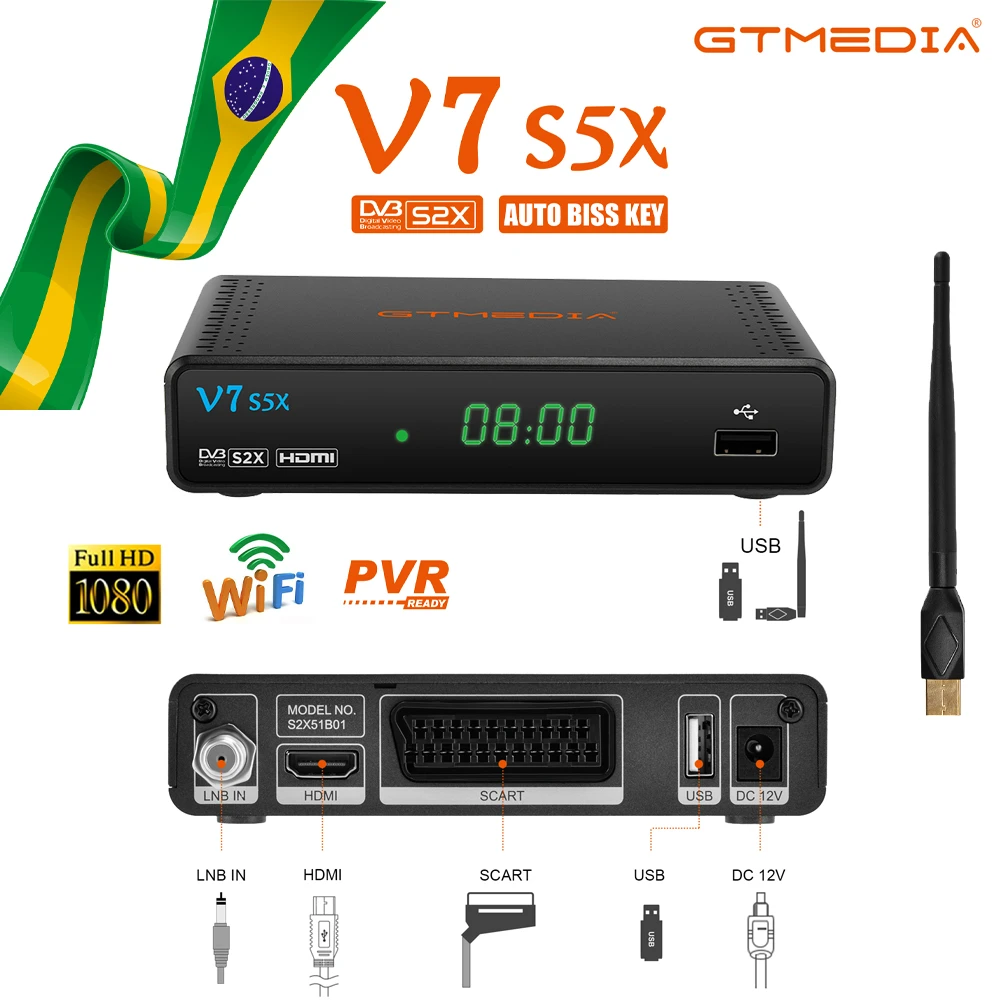 Gtmedia V7 S5x Satellite Receiver Dvb-s/s2/s2x, H .265(8bit) Hd 1080p ...