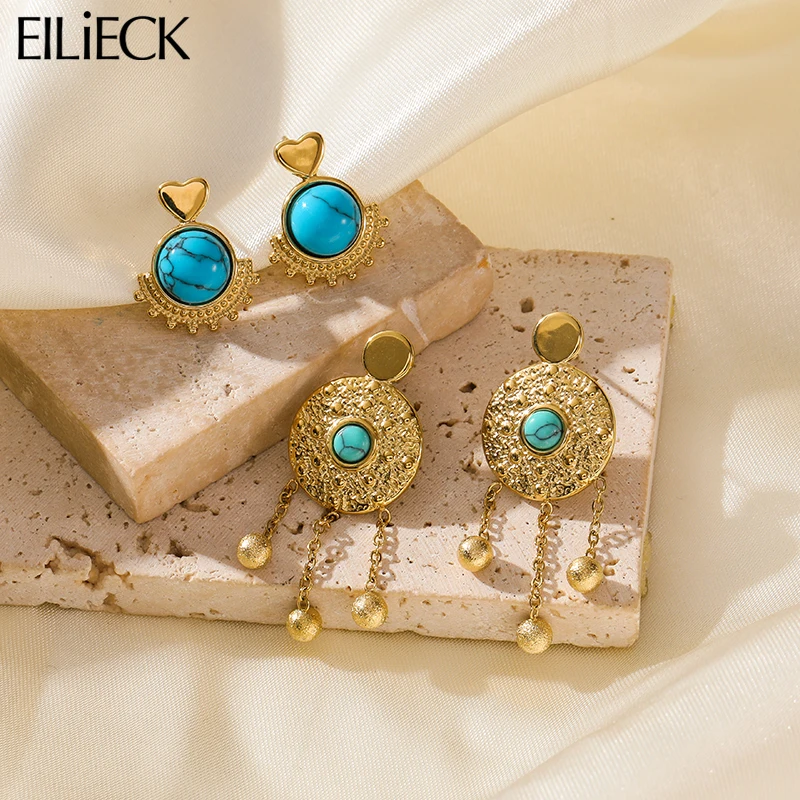 EILIECK-316L-Stainless-Steel-Round-Blue-Stone-Stud-Earrings-For-Women ...