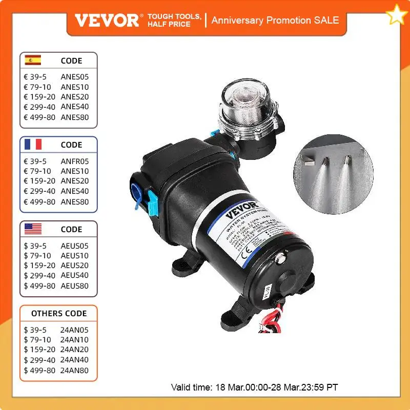 VEVOR-12V-Diaphragm-Water-Pump-10L-Min-17PSI-17L-Min-40PSI-High ...