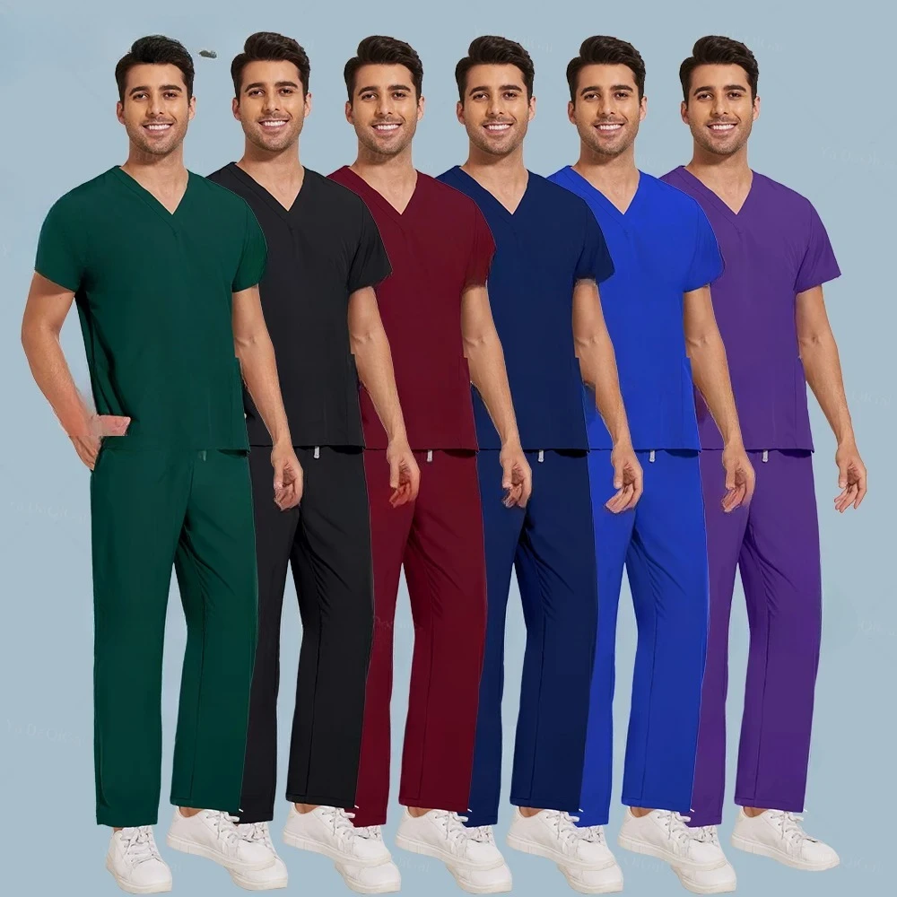Medical Uniform Short Sleeve V Neck Work Clothes Hospital Nurse Scrub ...