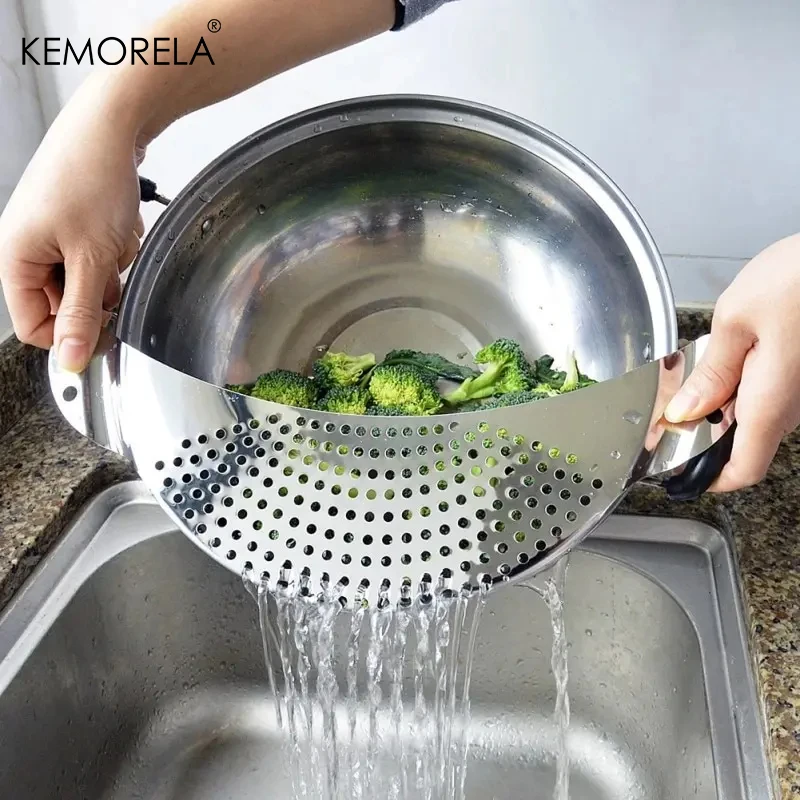 Stainless-Steel-Strainer-Pot-Side-Pan-Drainer-Leakproof-Vegetable-Rice ...