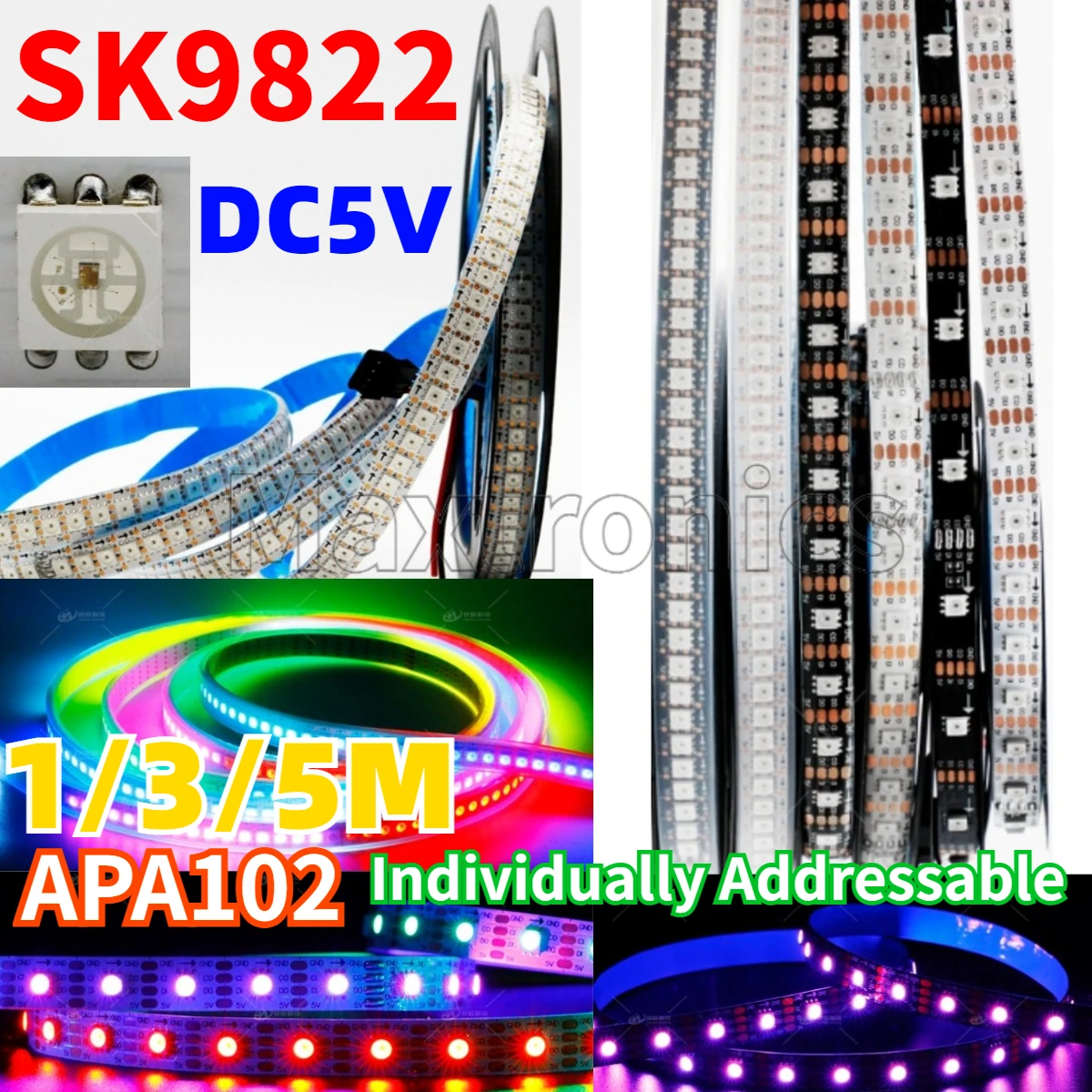 1M/3M/5M APA102 LED Pixel DC5V SK9822 LED Strip Light 30/60/144leds ...