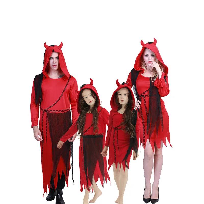 Red Demon Cosplay Costumes Sets for Family Halloween Cos Clothing Devil ...