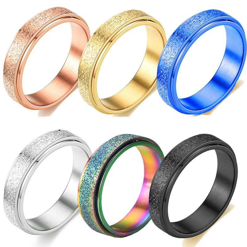 Spinner-Ring-for-Women-Anxiety-Relief-6MM-Stainless-Steel-Sand-Blast ...