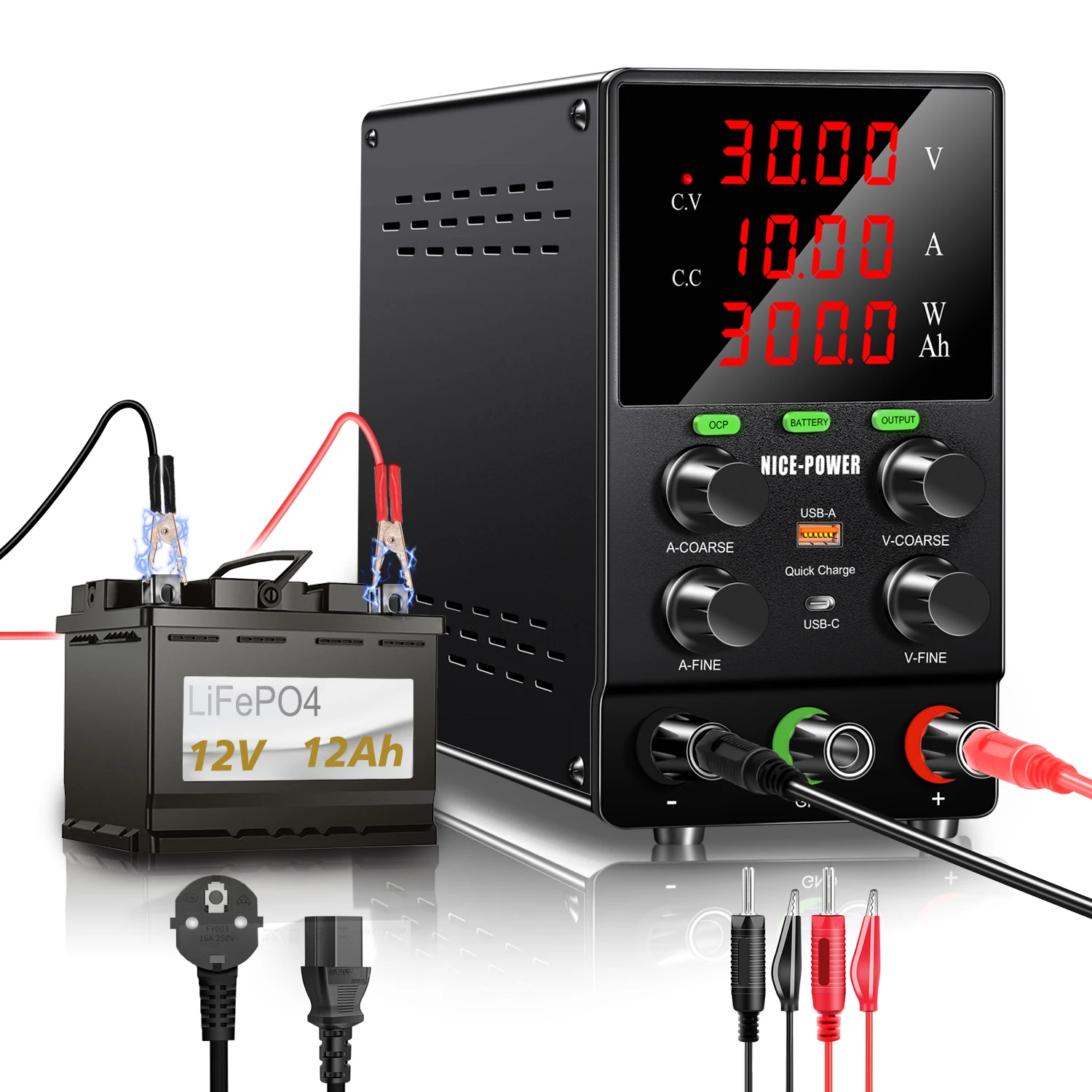 Battery-Charging-DC-Lab-Power-Supply-30V-10A-24V-12-Volt-Adjustable ...