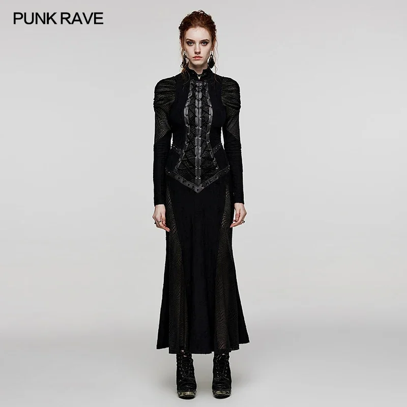 PUNK RAVE Women's Gothic V-shaped Standing Neck Decadent Sexy Long ...