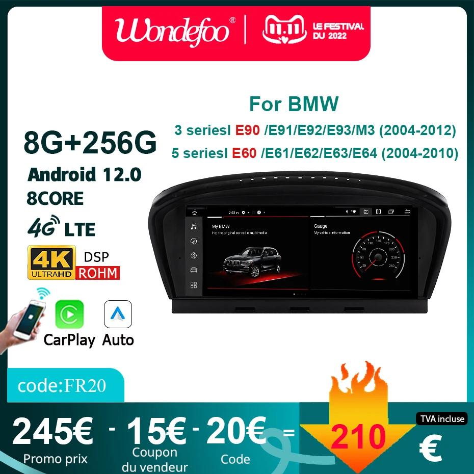 Android 12 car Radio 8.8'' screen Multimedia player with screen for BMW 5 Series E60 E61 E63 E64 ...