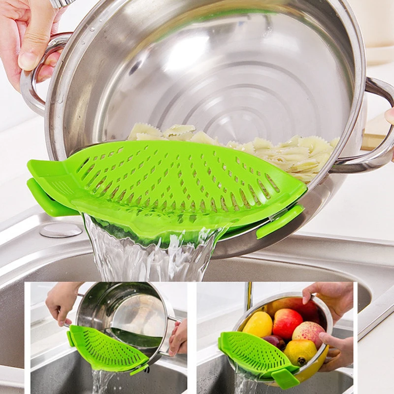 Home Creative Kitchen Tools Silicone Pot Strainer Clip Pan Drainer Rack ...