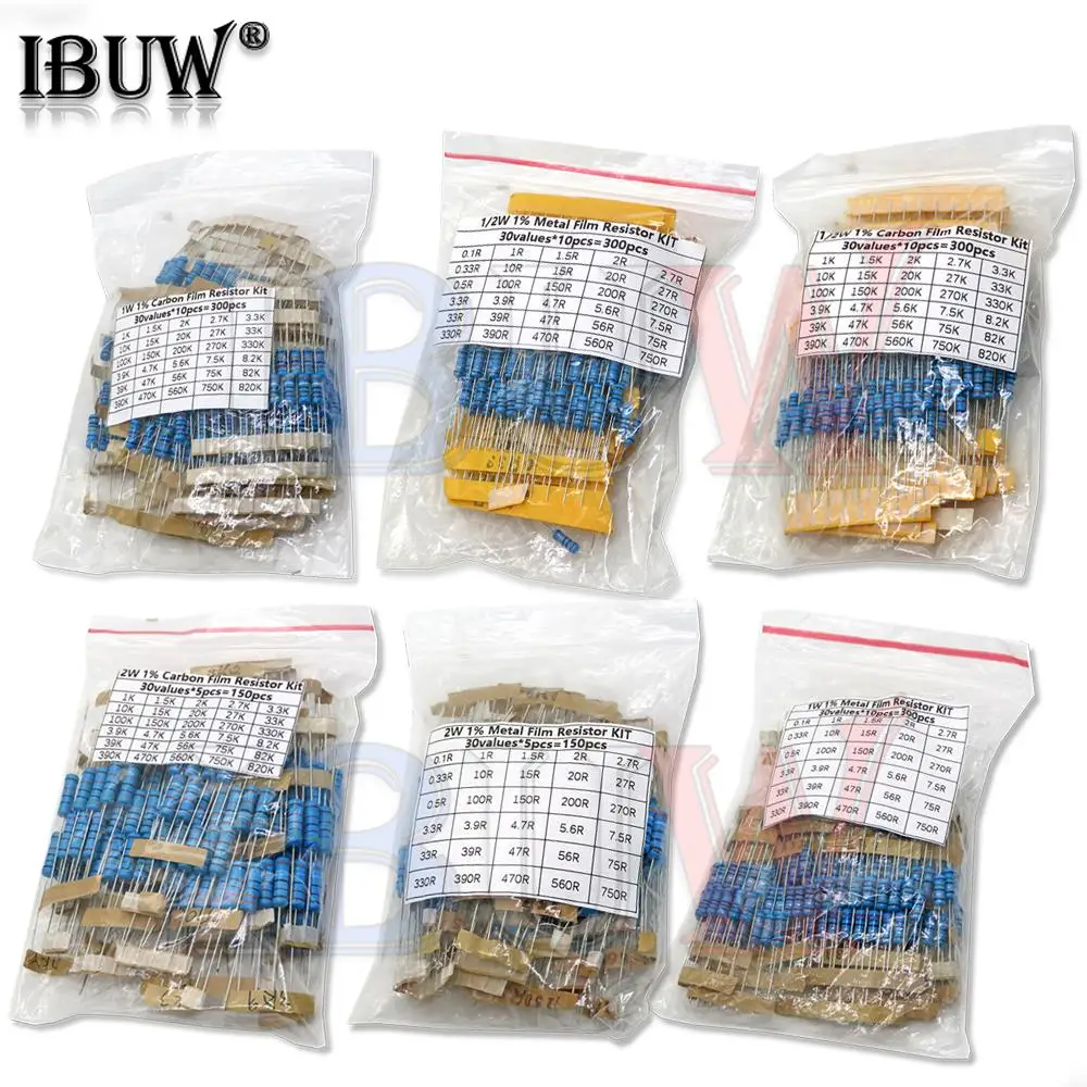 150PCS-300PCS-1-4W-1-2W-1W-2W-3W-Resistance-1-Metal-Film-Resistor ...