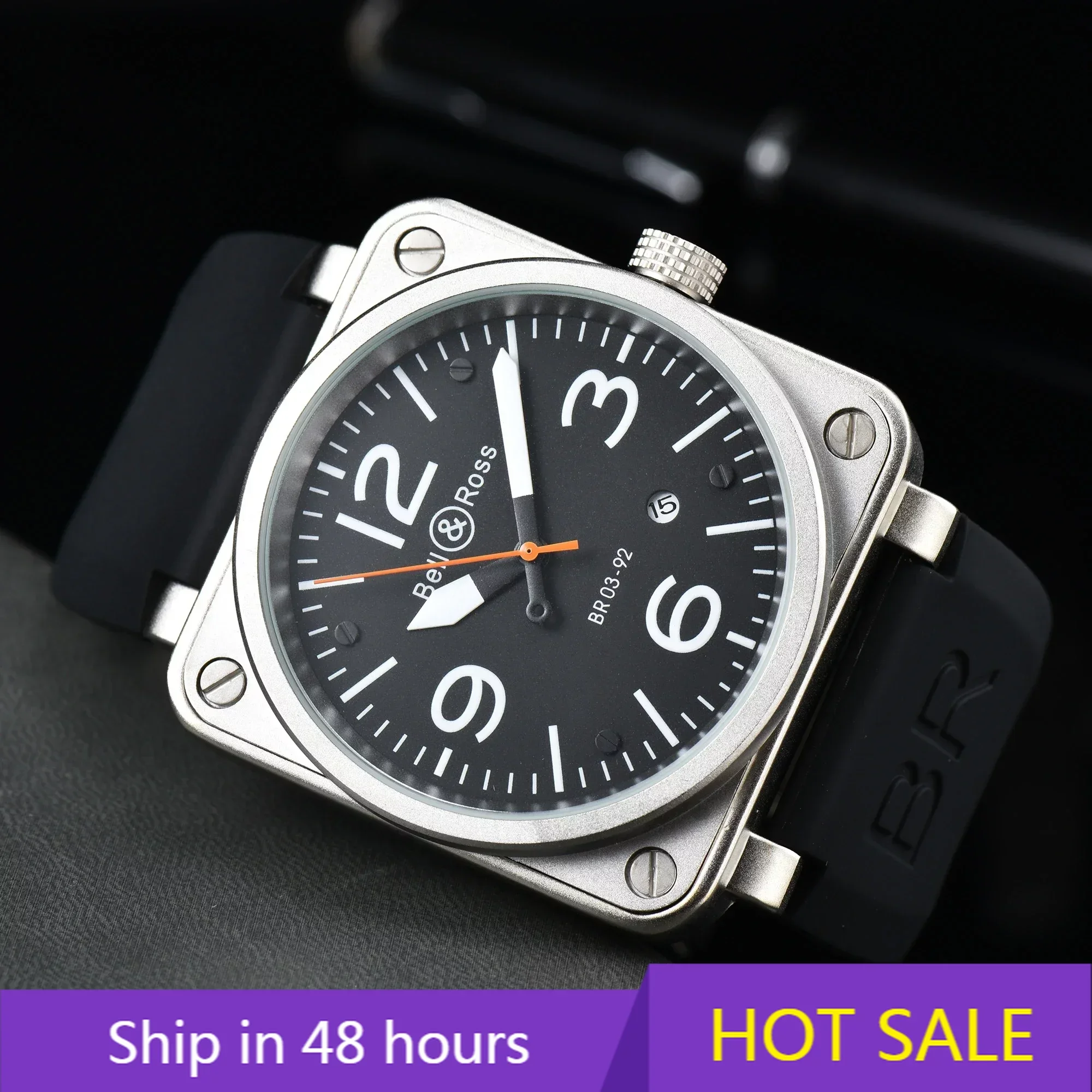 Bell & Ross Brand Men Automatic Mechanical Watch Leather Black Ross ...