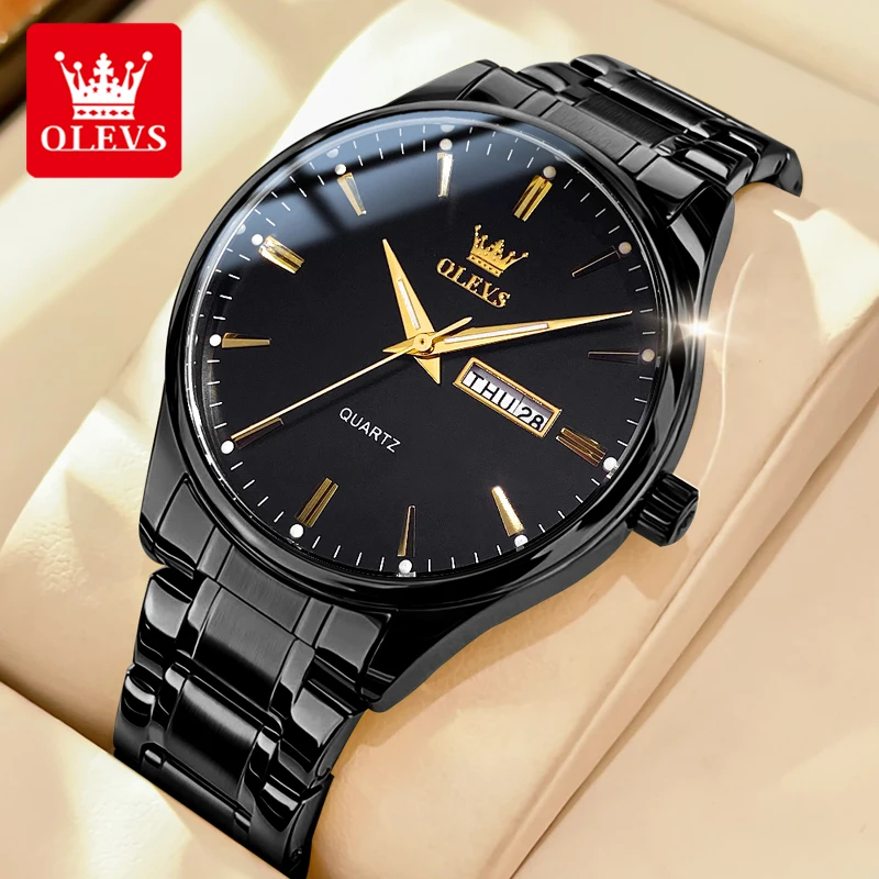 OLEVS 6898 Simple Quartz Watch for Men Stainless Steel Strap Waterproof ...