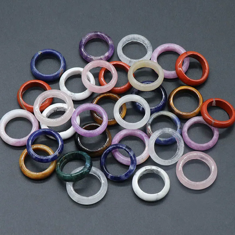 Fashion 12pcs Natural Stone Rings Wide 6mm Amethysts rose quartz Tiger ...