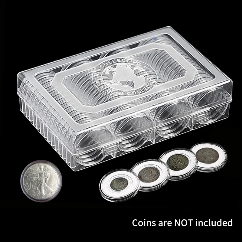 60 Coin Holder Coin Capsule Container 41mm Round Box Transparent ...